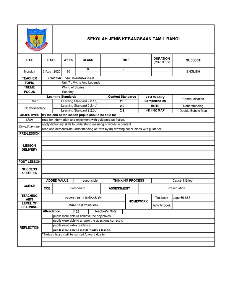 Lesson Plan: Myths and Legends Reading | PDF | Educational Assessment ...