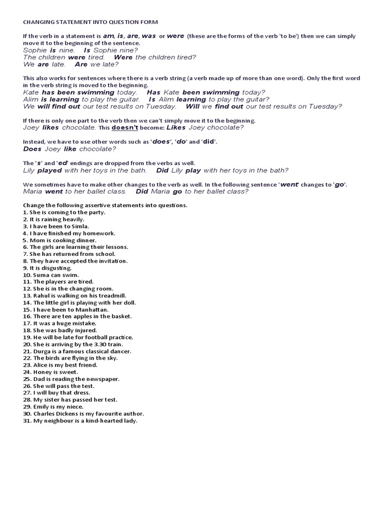 Changing Statement Into Question Form | PDF