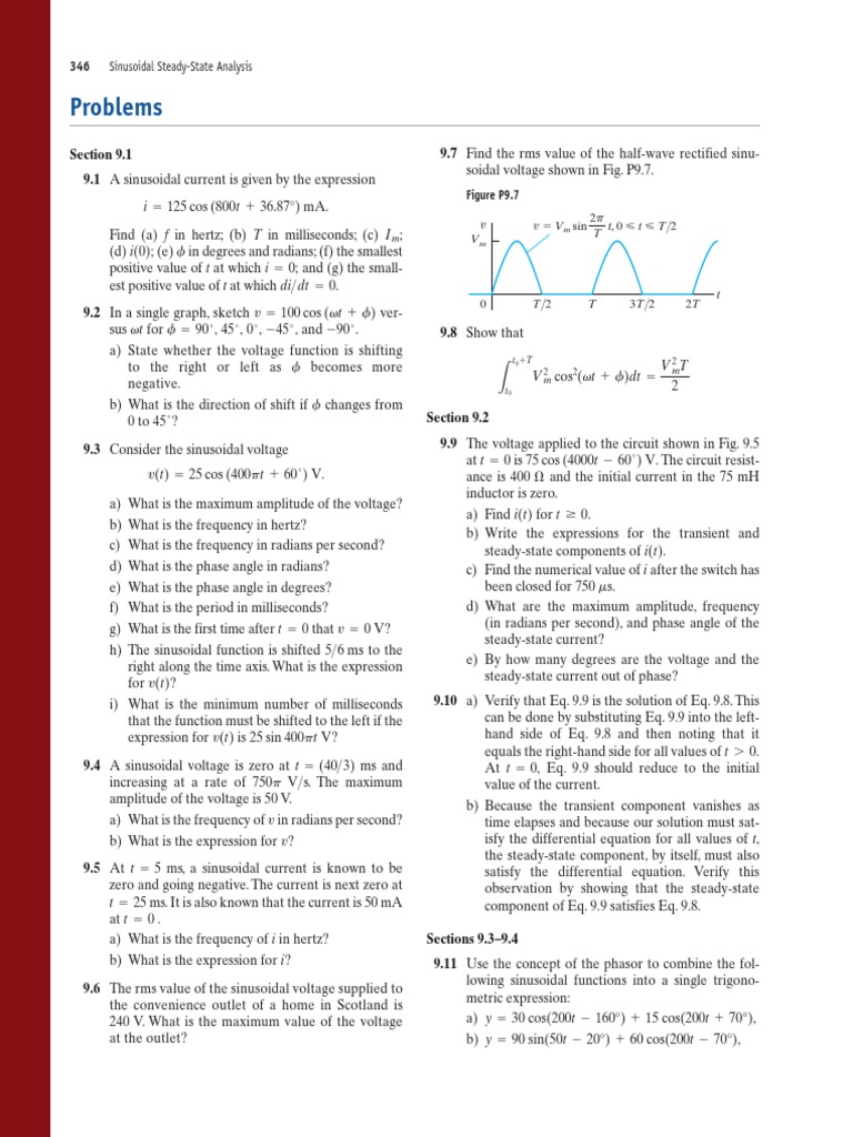 Problems: Sinusoidal Steady-State Analysis | PDF | Electrical Impedance | Series And Parallel ...