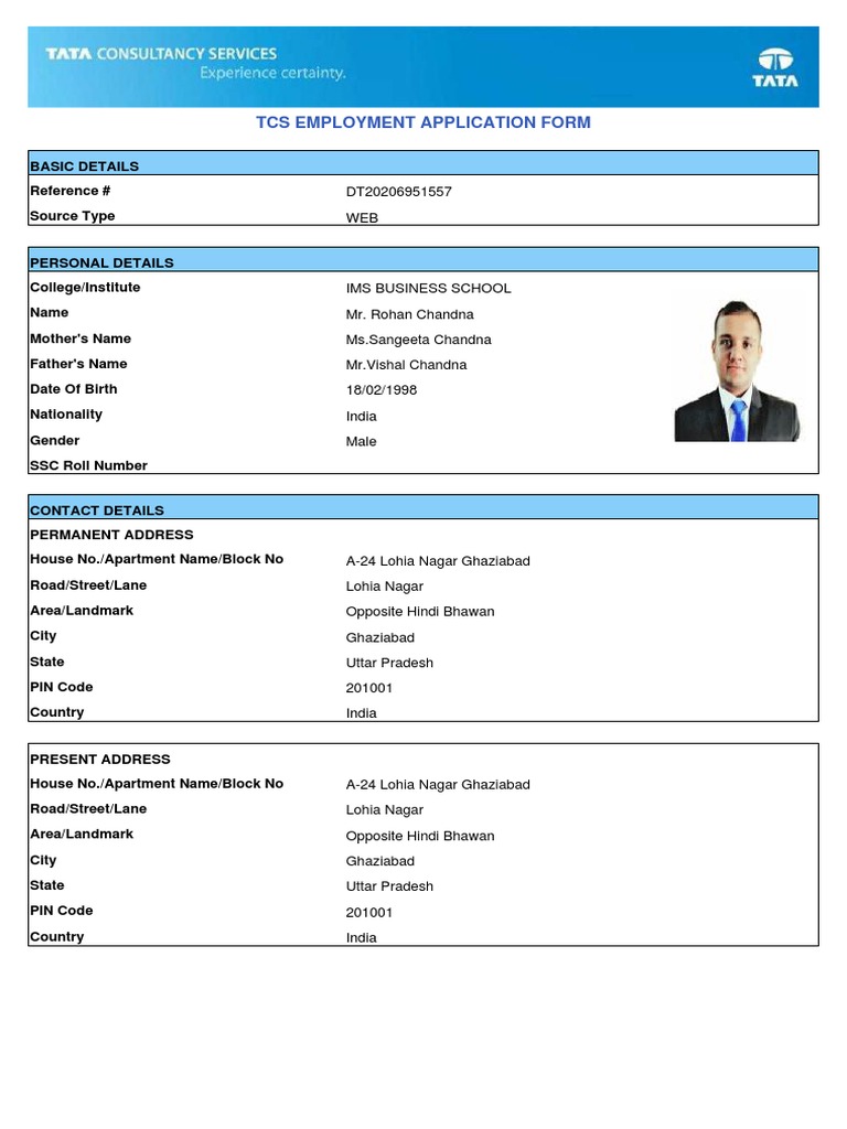 Tcs Employment Application Form | PDF | Background Check | Social Institutions