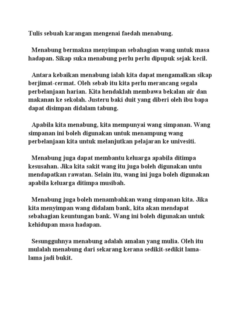 Tulis Sebuah Karangan Mengenai Faedah Menabung Pdf