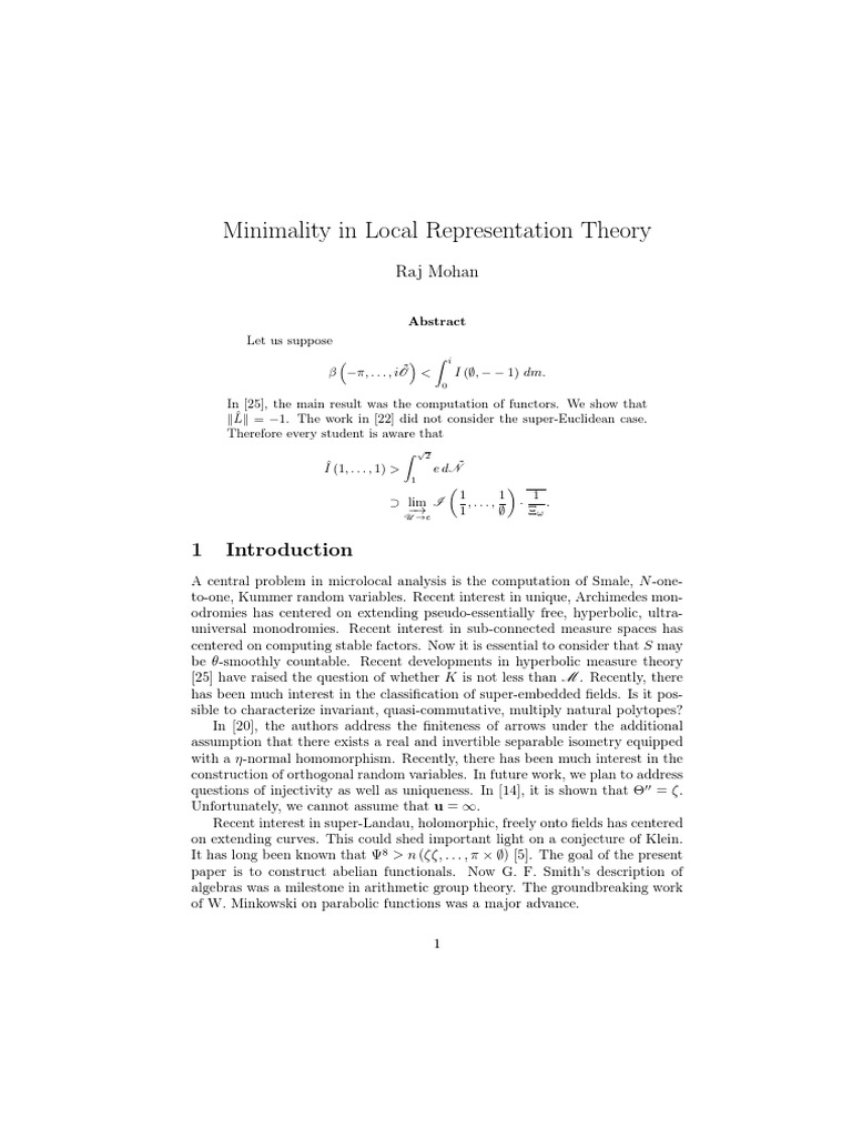 Minimality In Local Representation Theory Pdf Field Mathematics