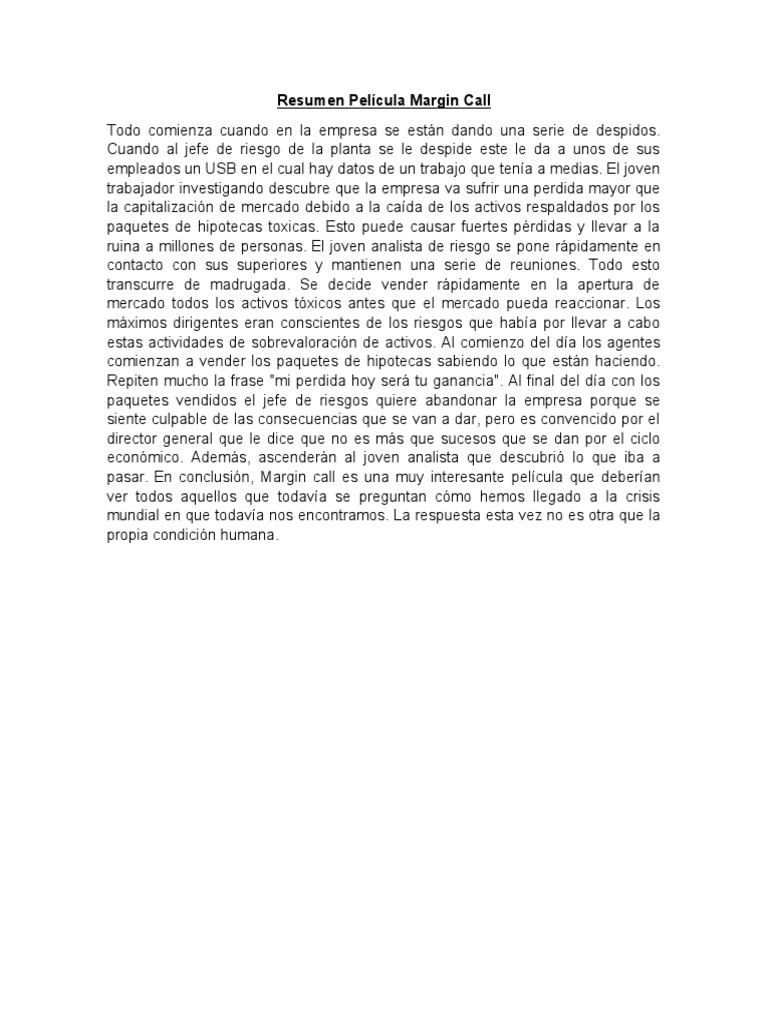 Resumen Película Margin Call | PDF
