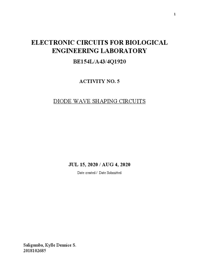 Electronic Circuits For Biological Engineering Laboratory: BE154L/A43 ...