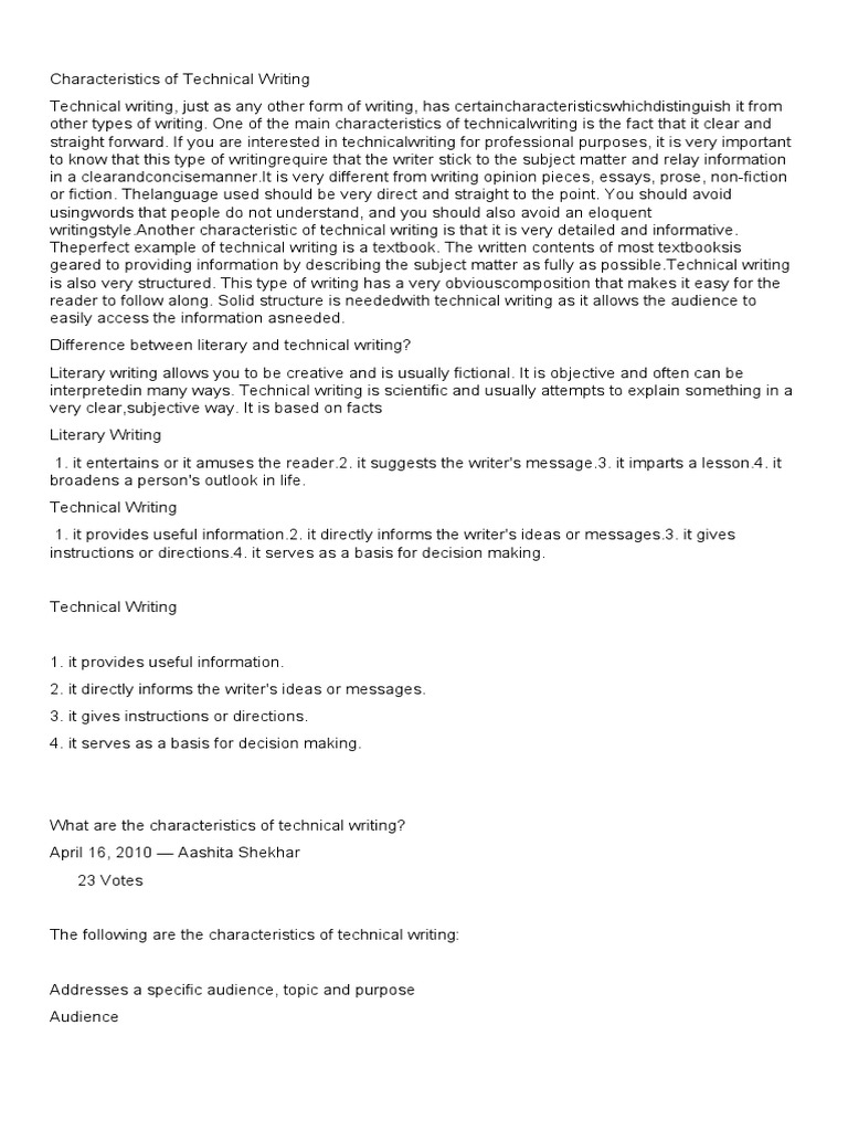 Key Characteristics of Technical Writing | PDF | Writers | Technical ...