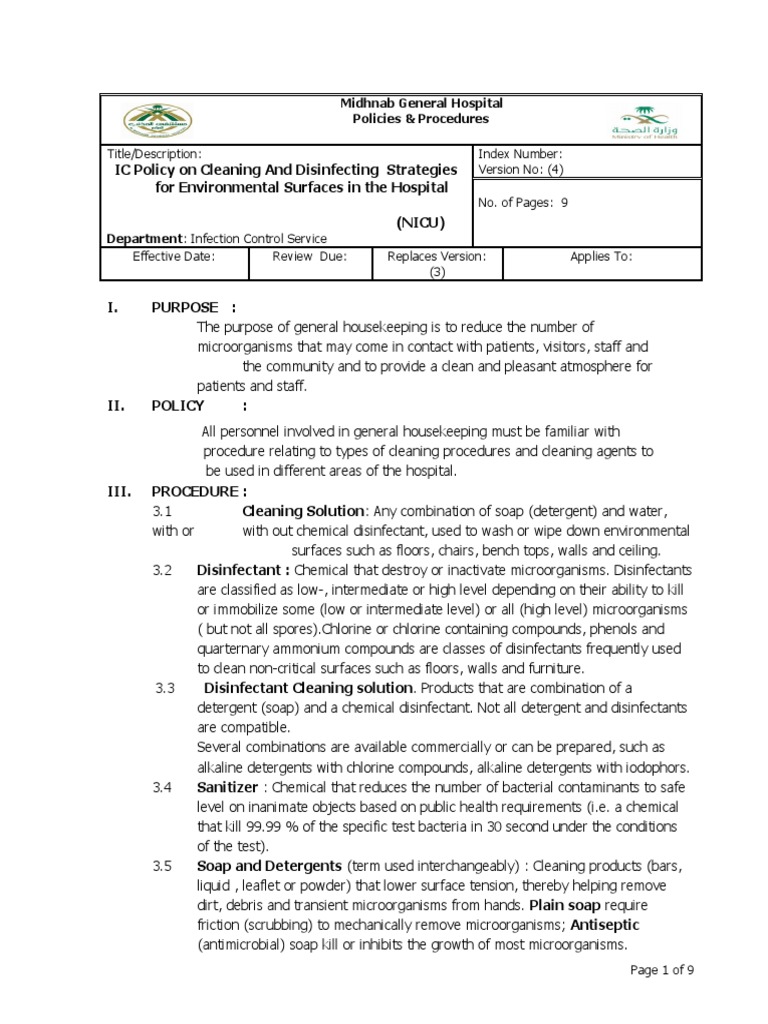 Cleaning & Disinfecting Procedures | PDF | Disinfectant | Infection Control