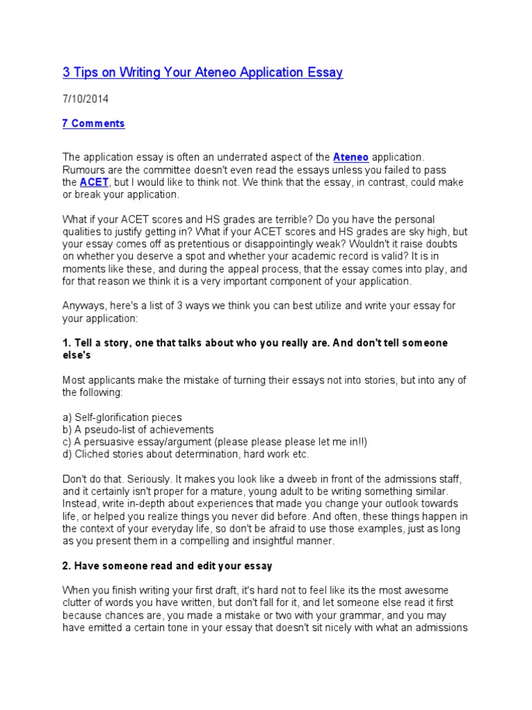 3 Tips On Writing Your Ateneo Application Essay | PDF | Tagalog ...