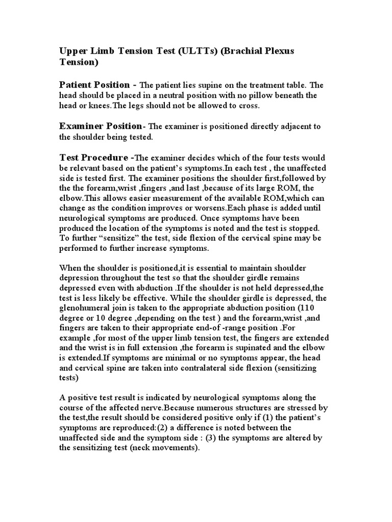 Upper Limb Tension Test (Ultts) (Brachial Plexus Tension) Patient ...