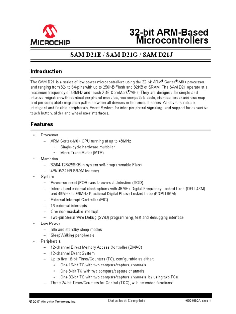 Microchip ATSAMD21G18A AUT Datasheet | Download Free PDF | Microcontroller | Integrated Circuit