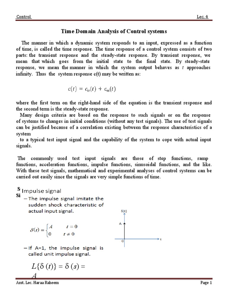 Time Domain Analysis of Control Systems | PDF | Control Theory | Laplace Transform