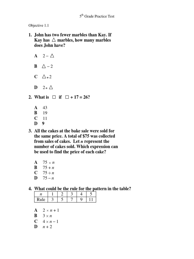 5th Grade Practice Test | Download Free PDF | Rectangle | Geometry