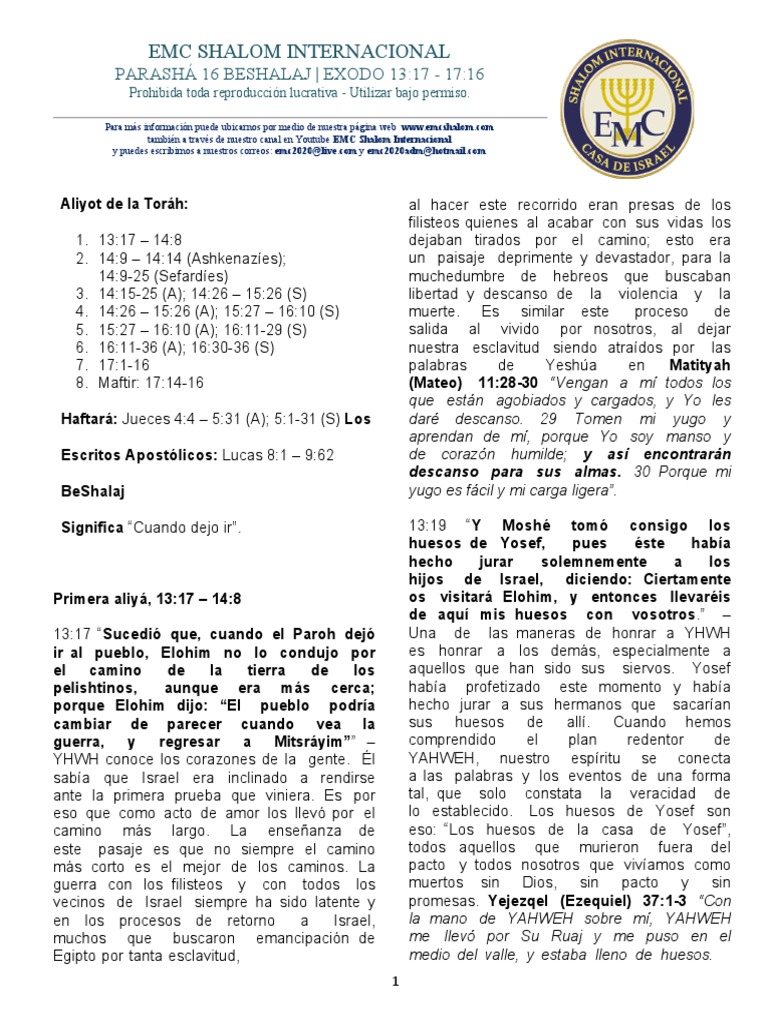 Parash - 16 - BeShalaj | PDF | Tetragrammaton | Bautismo