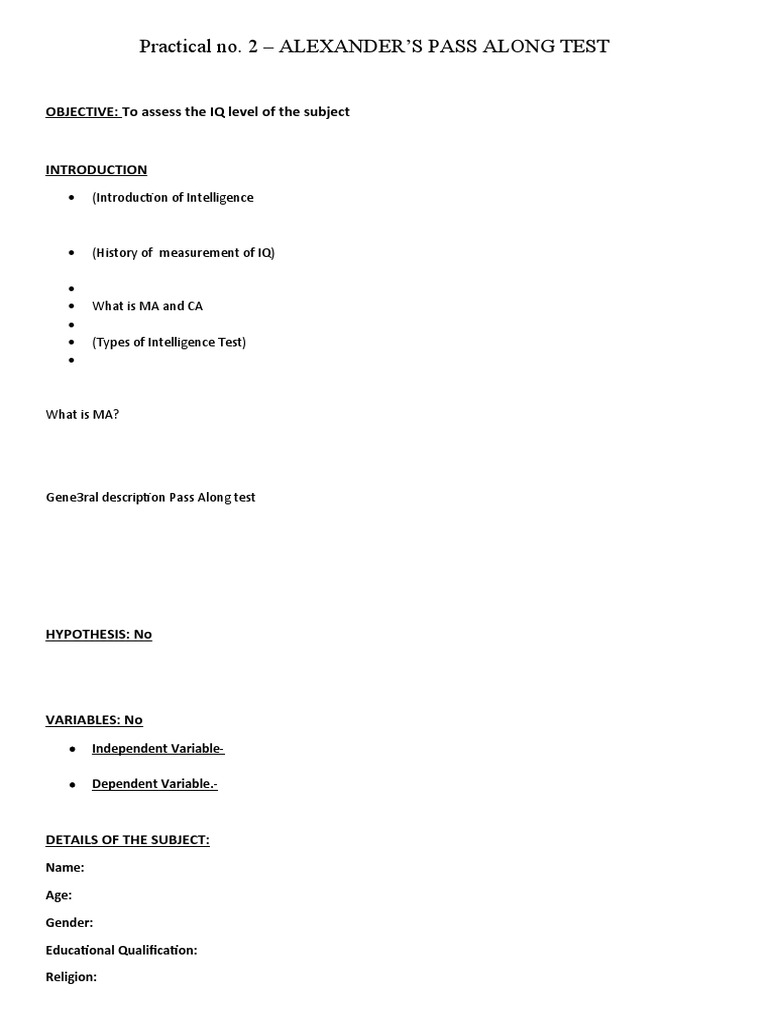 Pass Along Test | PDF | Intelligence Quotient | Educational Psychology