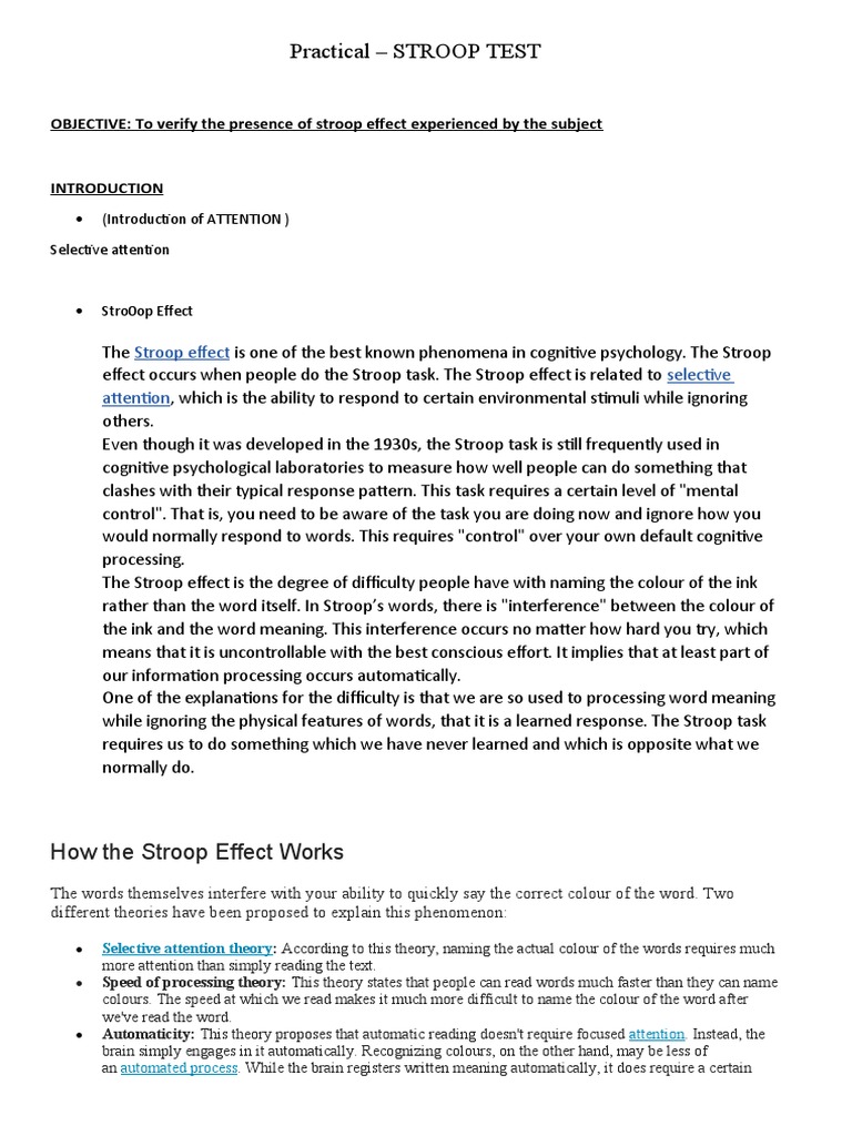 Practical - STROOP TEST: Stroop Effect Selective Attention | PDF ...