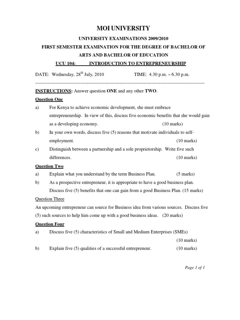 Past Paper 3 Entrepreneurship | PDF