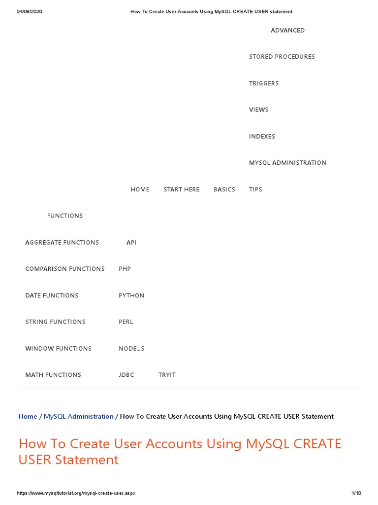 How To Create User Accounts Using Mysql Create User Statement Pdf My Sql Superuser