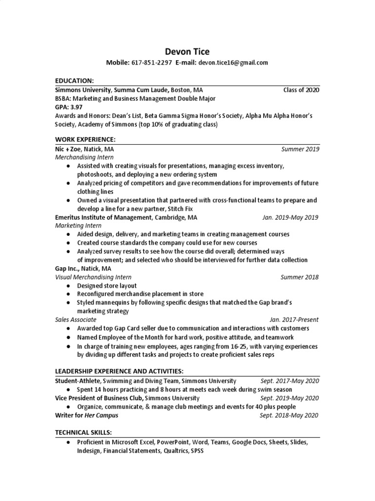 Devon Tice Resume | PDF | Marketing | Business