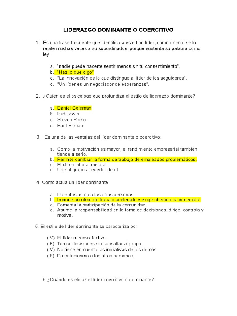 Lider Dominante Examen | PDF | Liderazgo | Ciencias del comportamiento