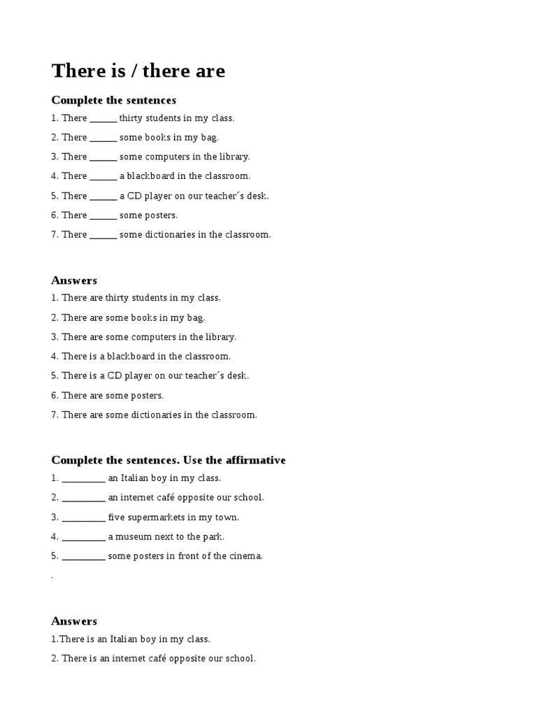 There Is / There Are: Complete The Sentences | PDF | Classroom