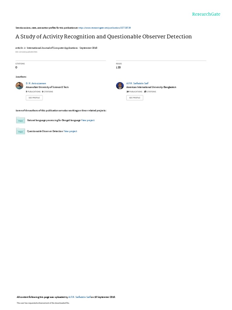 A Study of Activity Recognition and Questionable Observer Detection ...