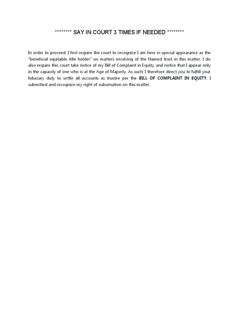 Bill of Complaint in Equity - Intro | PDF