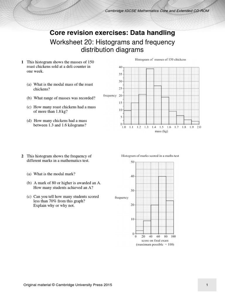 Worksheet 20: Histograms and Frequency Distribution Diagrams | PDF