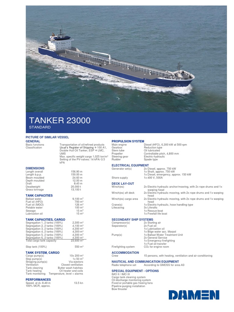 Product Sheet Damen Tanker 23000 10 2017 | PDF | Ships | Oil Tanker