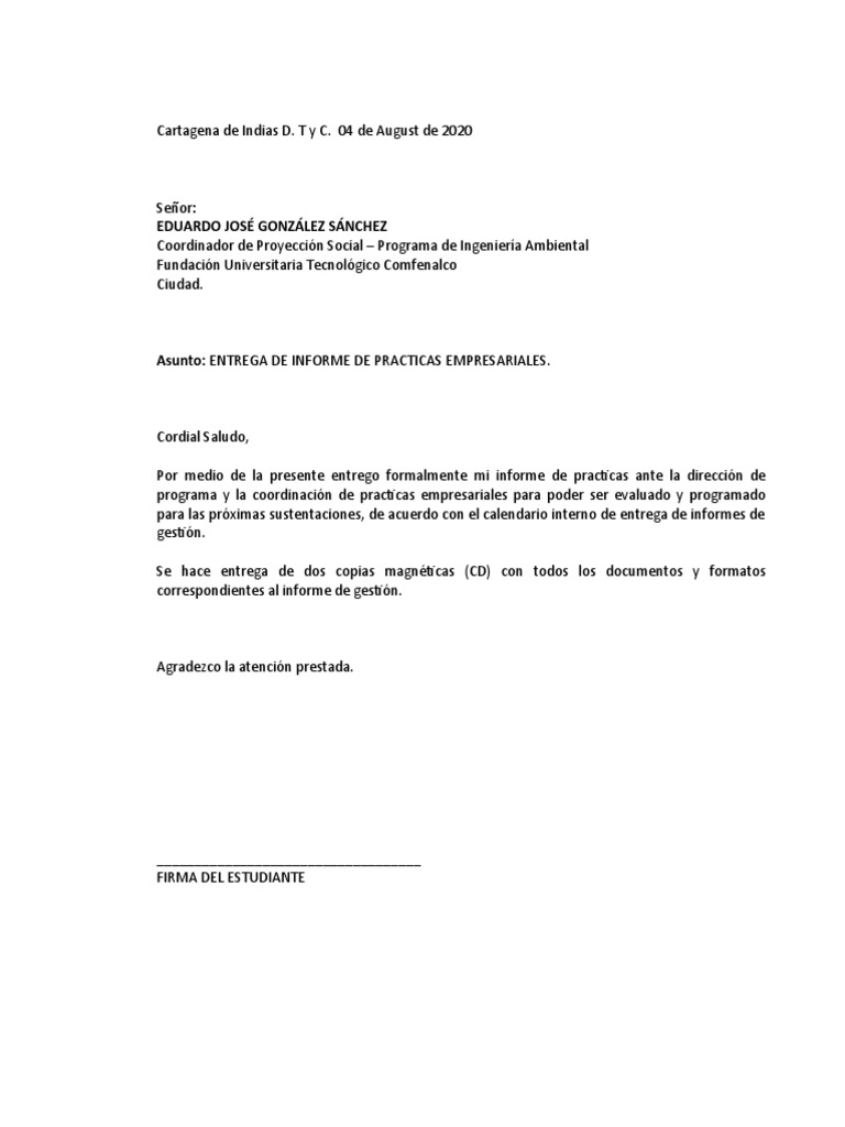 F001 - Formato Carta de Entrega de Informe | PDF