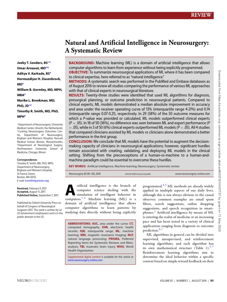 AI in Neurosurgery A Systematic Review | PDF | Applied Mathematics ...