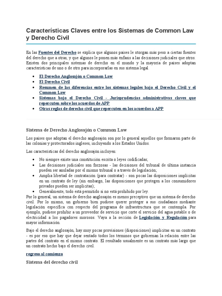 Características Claves Entre Los Sistemas de Common Law y Otros | PDF | Ley común | Conceptos ...