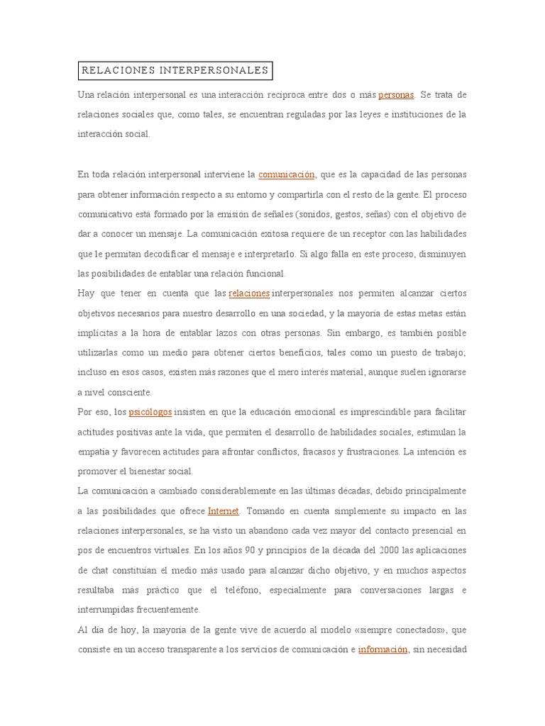 Importancia de las Relaciones Interpersonales | PDF | Relaciones ...