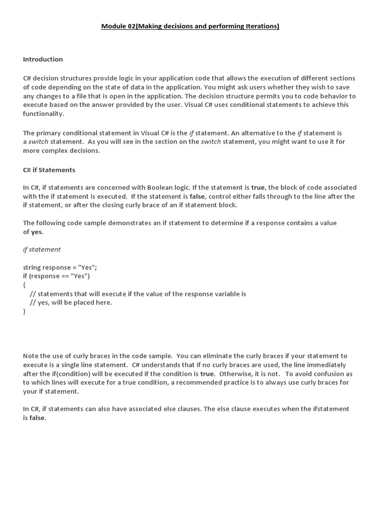 Module 02 (Making Decisions and Performing Iterations) : If Statement | PDF | Control Flow ...