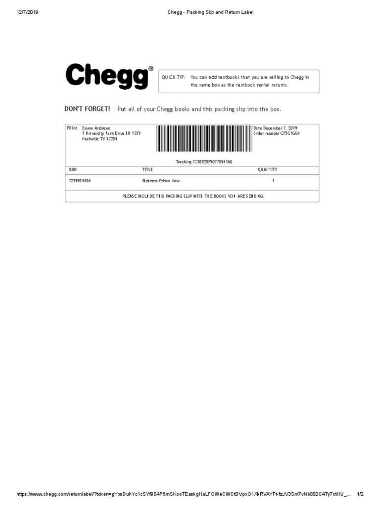 Don'T Forget!: Put All of Your Chegg Books and This Packing Slip Into ...