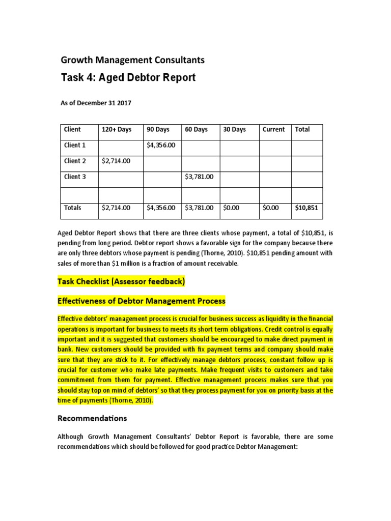 Task 4 Aged Debtor Report | PDF