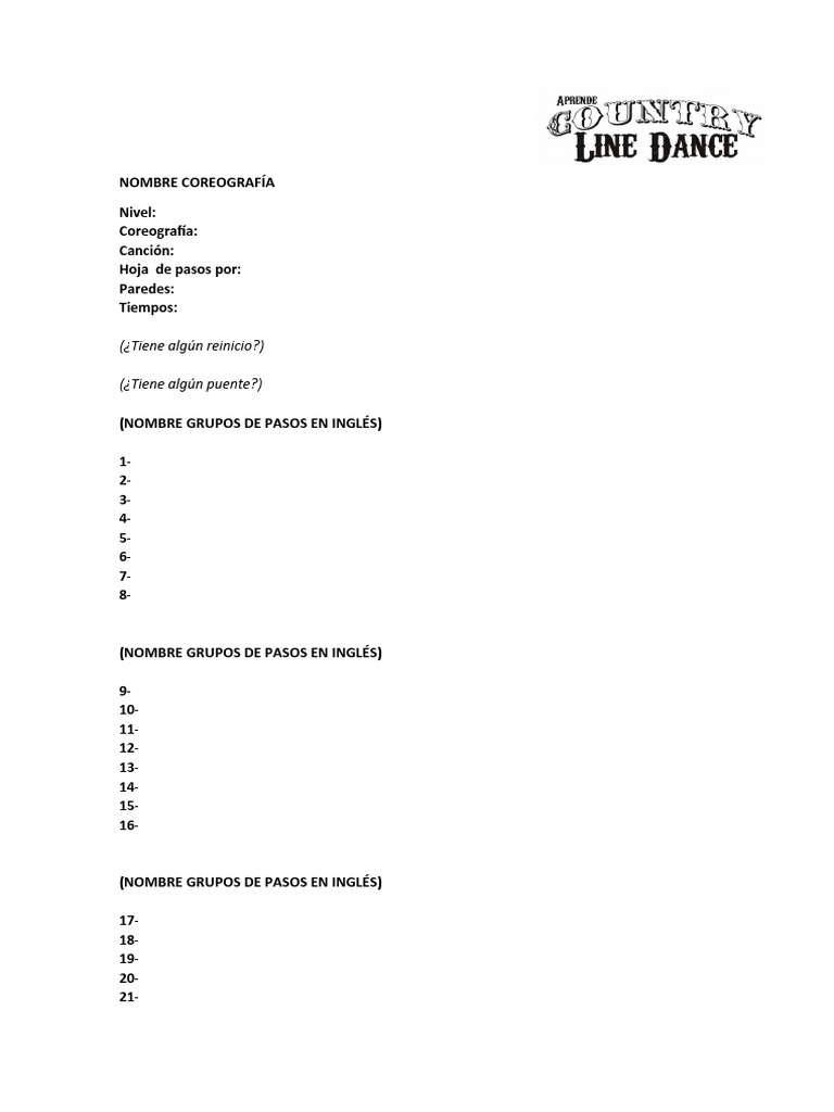 Plantilla Hoja de Pasos Aprende Country Line Dance | PDF