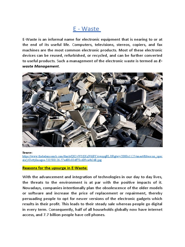 E-Waste Management | Download Free PDF | Electronic Waste | Waste ...