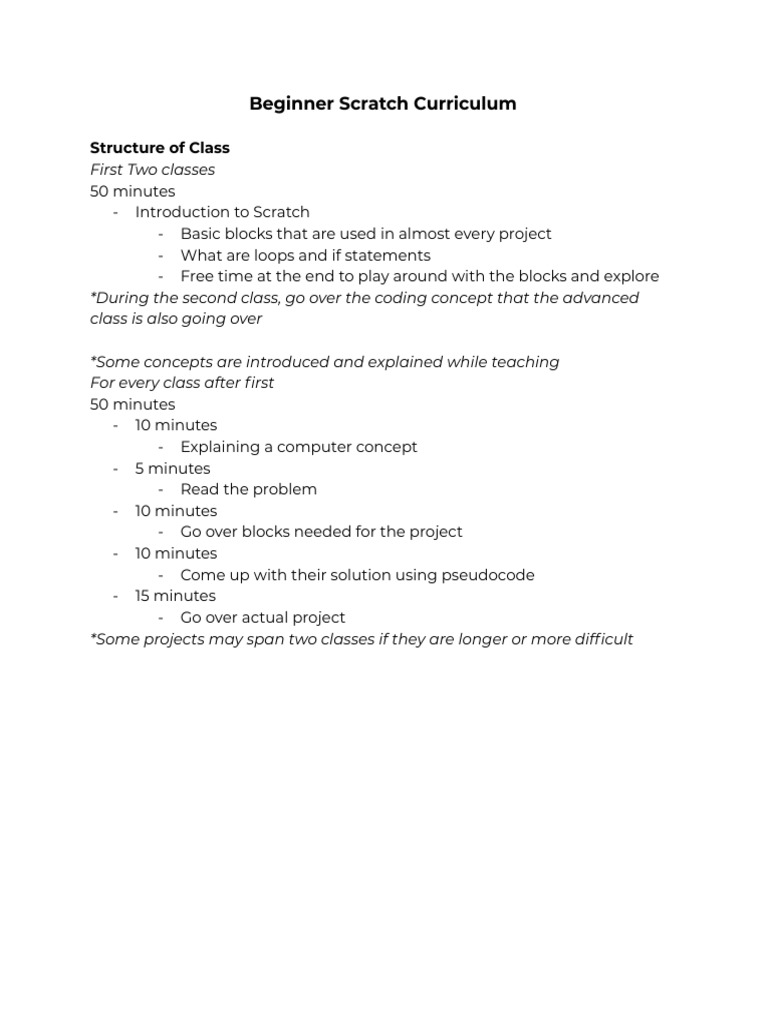 Beginner Scratch Curriculum | PDF | Scratch (Programming Language ...