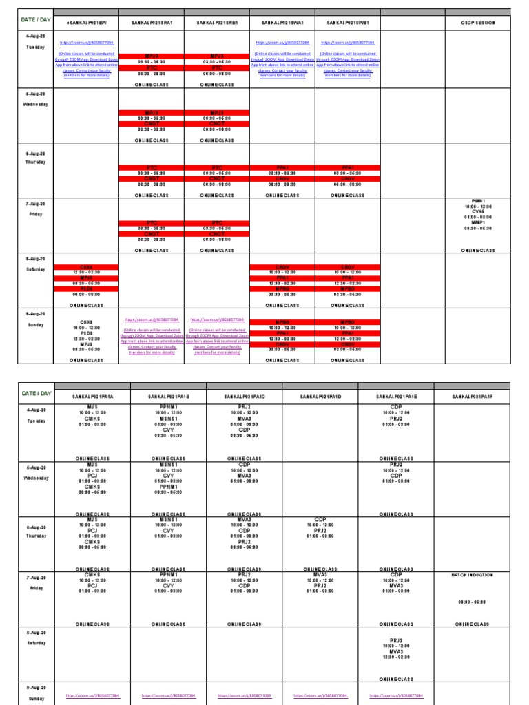 MAIN Time Table 04 09 August 2020 SENIOR WING 1 PDF | PDF | Leisure ...
