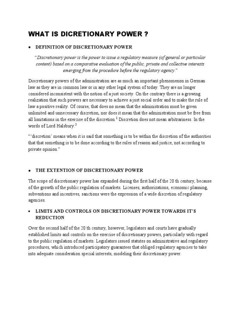 An In-Depth Examination of Discretionary Power: Its Definition, Extent ...