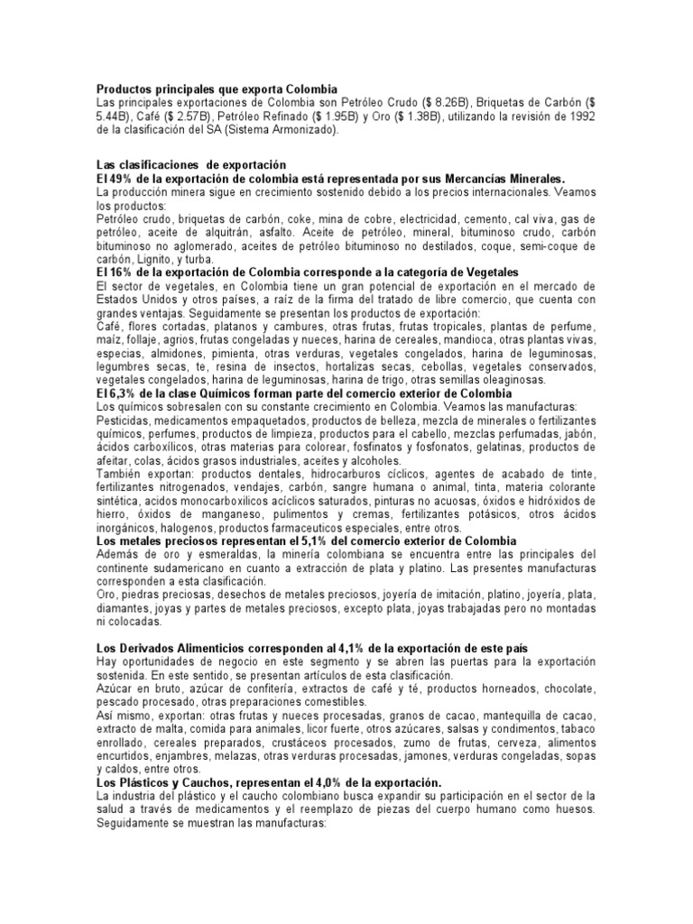 Productos Principales Que Exporta Colombia | PDF | café | Petróleo