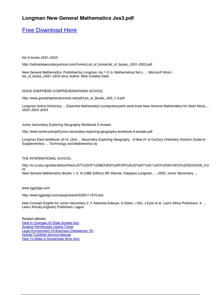 Free Download Here: Longman New General Mathematics Jss3 PDF | PDF