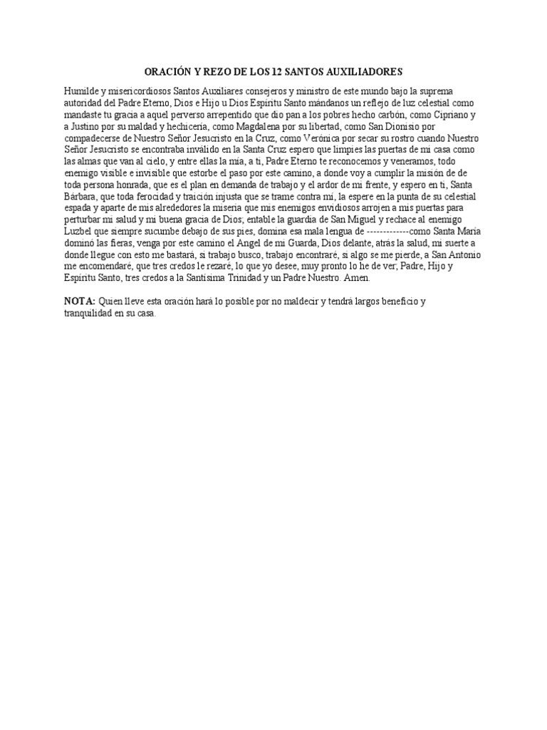 Oración y Rezo de Los 12 Santos Auxiliadores | PDF