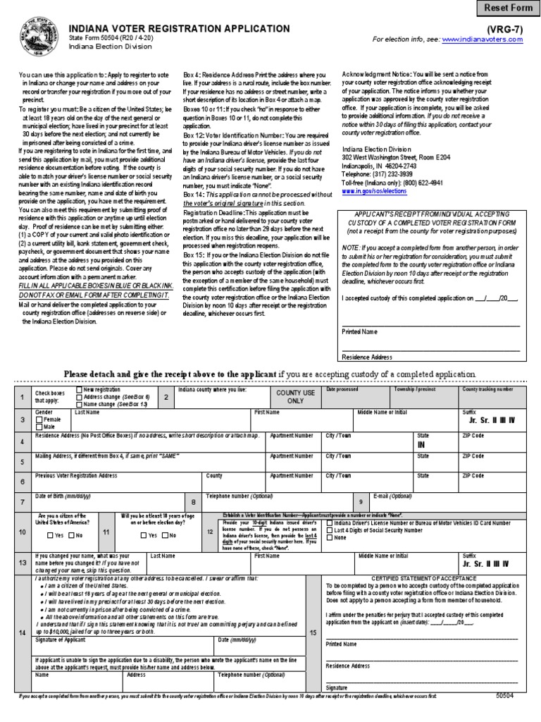 Indiana Voter Registration Form | PDF | Identity Document | Driver's ...