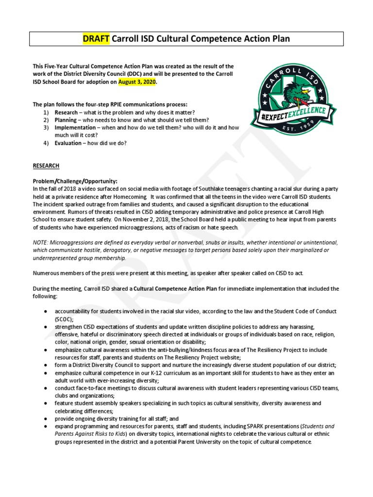 Cultural Competence Action Plan | Inclusion (Education) | Competence ...