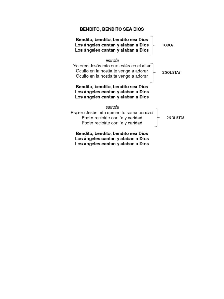 Letra de "Bendito, Bendito Sea Dios" | PDF