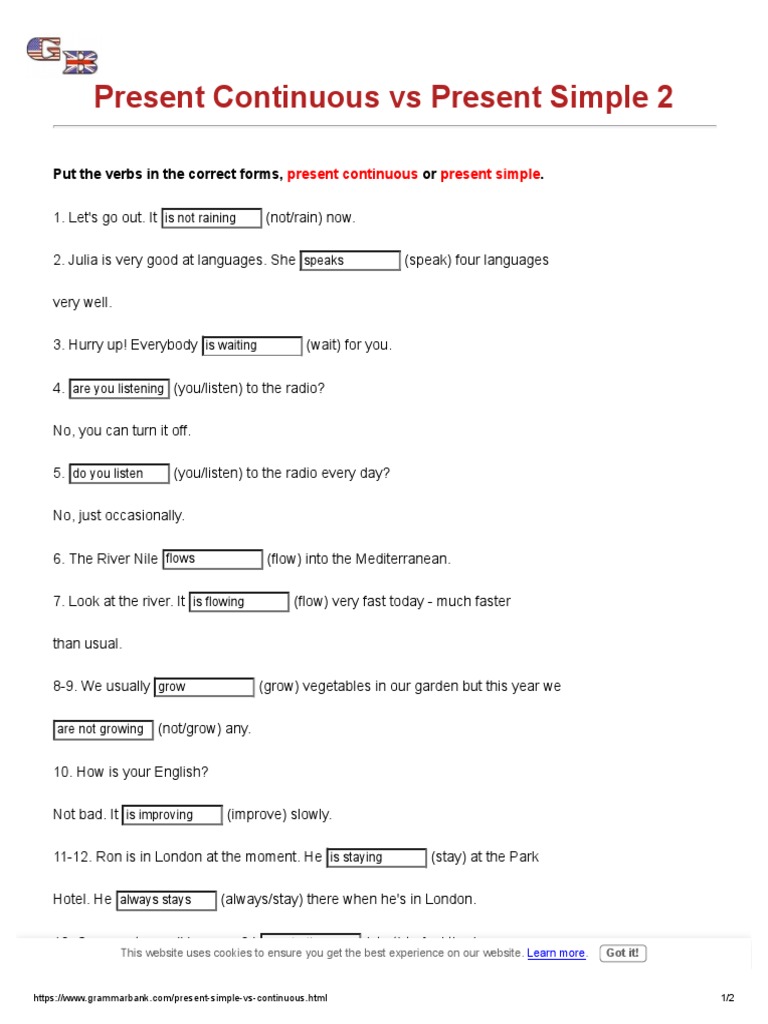 Present Continuous Vs Present Simple Worksheet 2 | PDF | Human ...