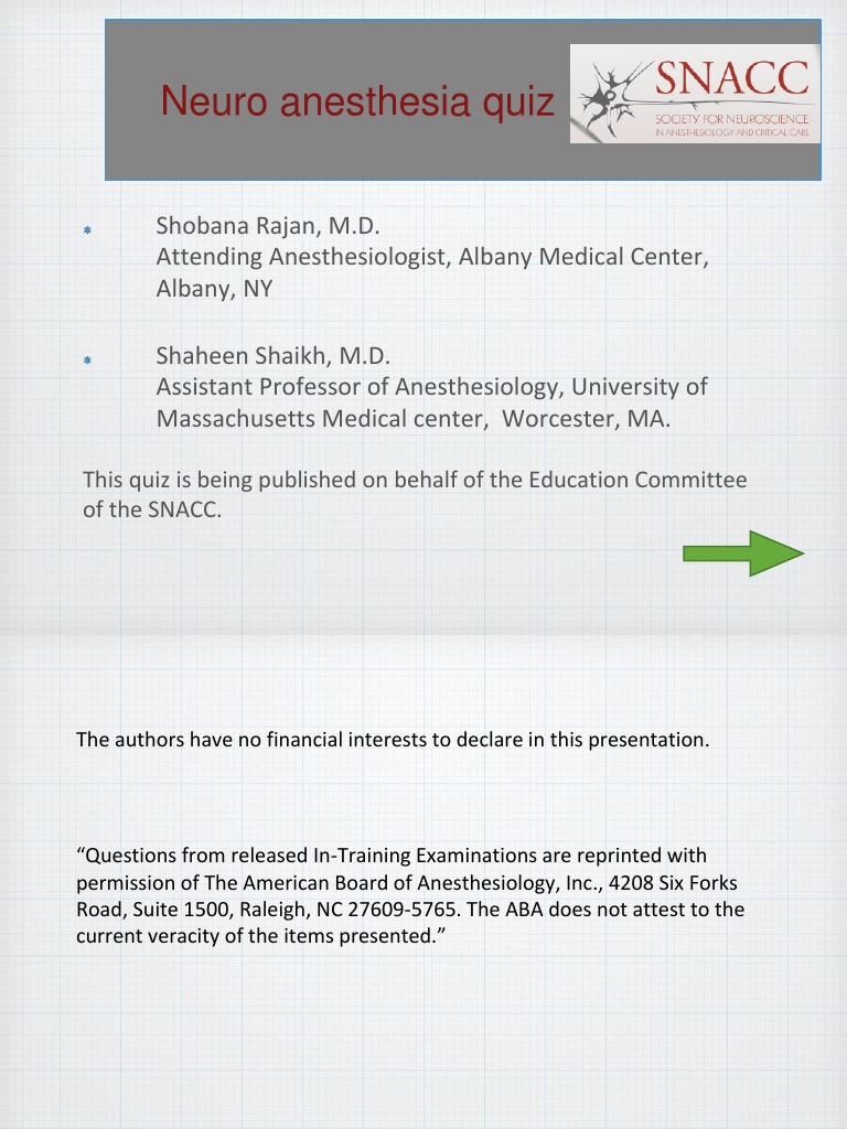 Neuro Anesthesia Quiz: This Quiz Is Being Published On Behalf of The ...
