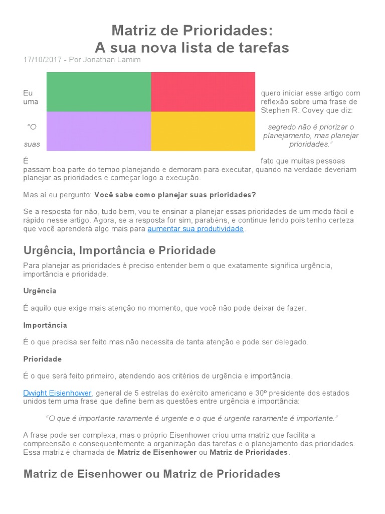 Matriz de Prioridades | PDF | Dwight D. Eisenhower | Sistema de ...