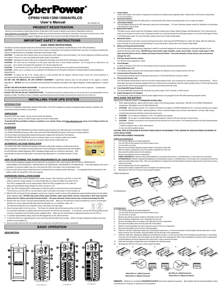 CP850/1000/1350/1500AVRLCD User's Manual: Product Registration | PDF ...