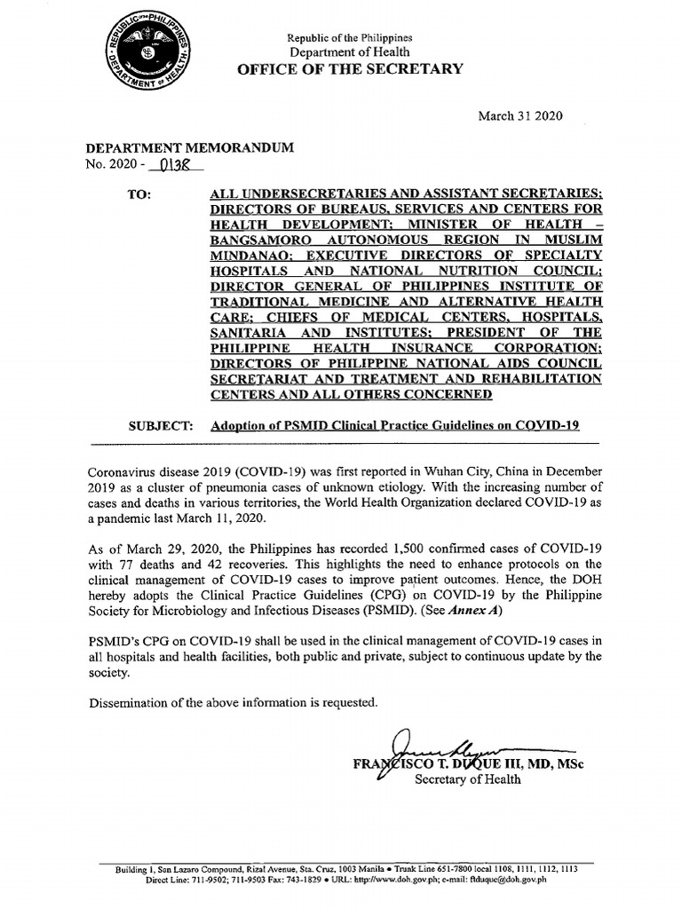Dm2020-0138-Adoption of PSMID CPGs On COVID-19 | PDF | Sepsis | Pneumonia